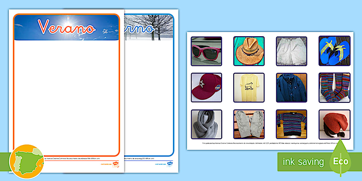 Ficha de clasificar: Ropa de invierno y de verano - Twinkl