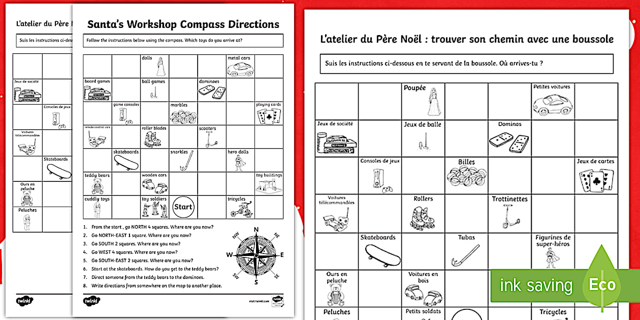Christmas Compass Activity English/French - Twinkl
