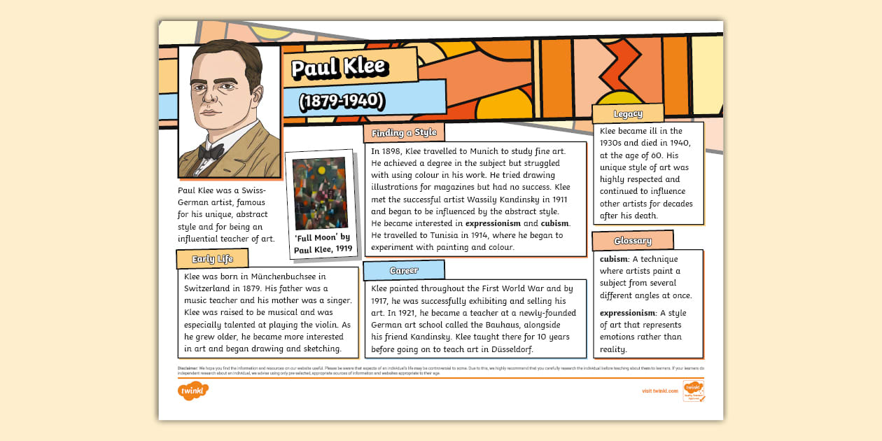 KS2 Paul Klee Fact File - Art - Artists (teacher made)