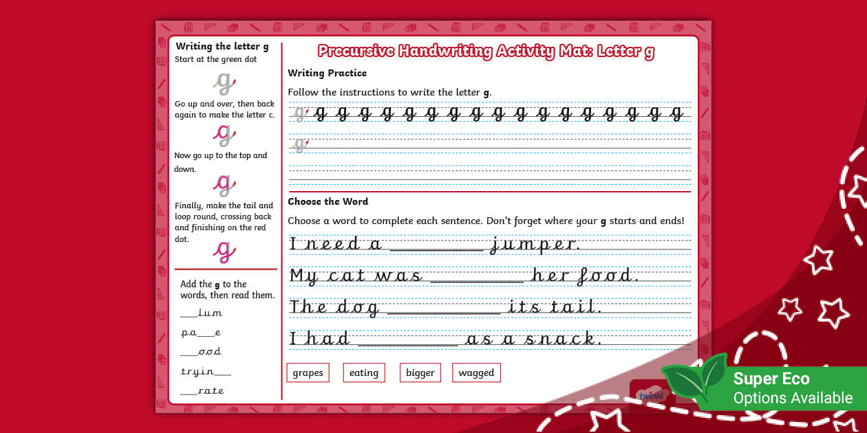 Letter G Precursive Handwriting Sheet | Letter Formation