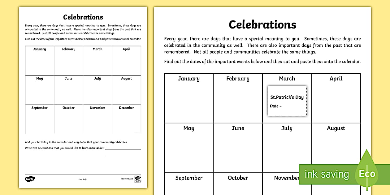 Editable Community Celebrations Worksheet - Twinkl