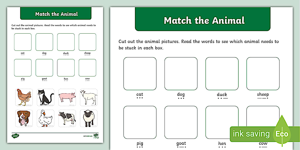 Match the Animal Cut and Stick Worksheet (teacher made)