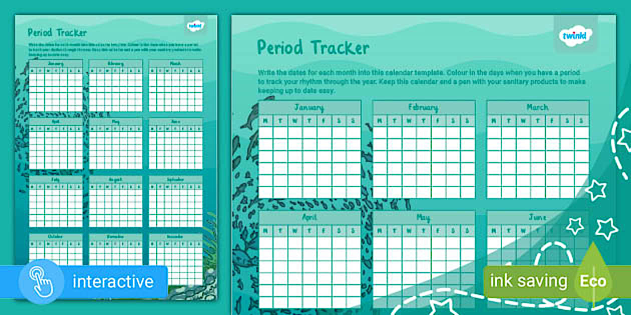 Editable Ocean-Themed Period Tracker (teacher made) - Twinkl