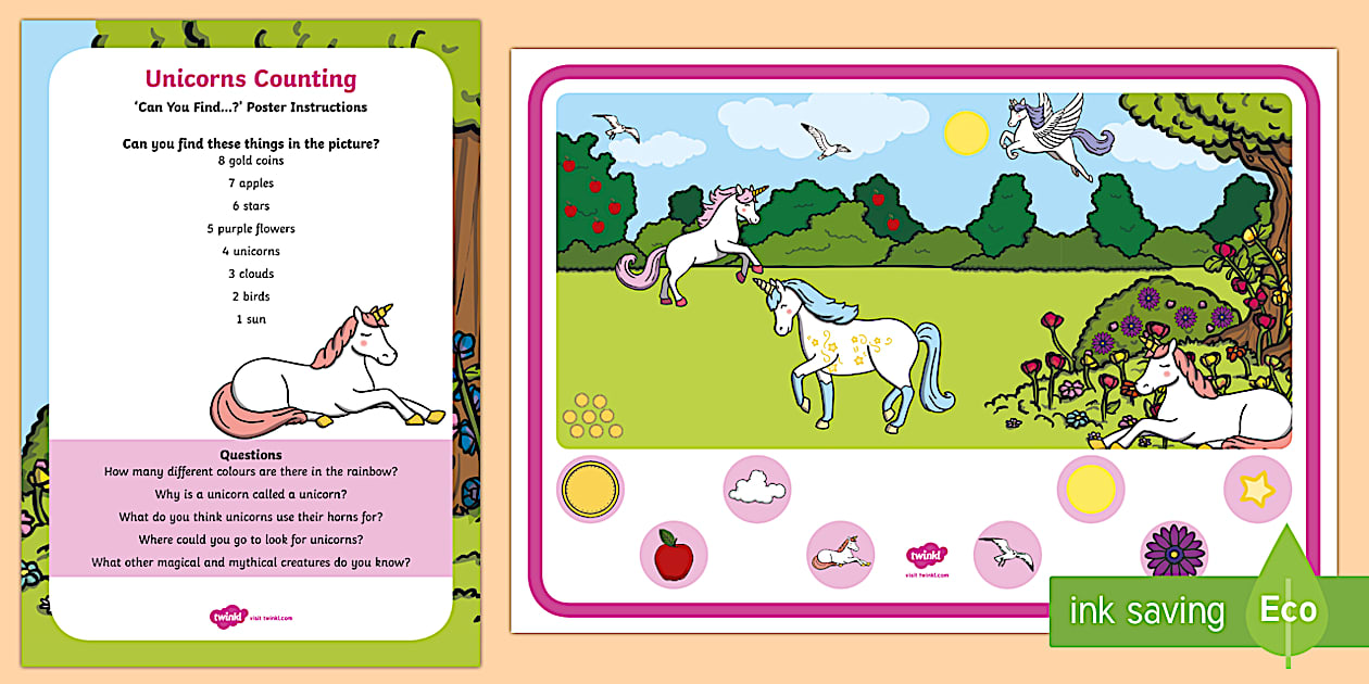 Unicorns Counting Can You Find...? Poster and Prompt Card Pack