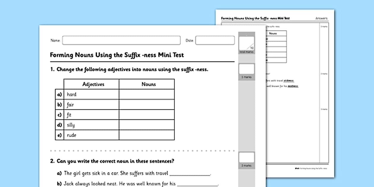Forming Nouns using ness Test (teacher made) - Twinkl