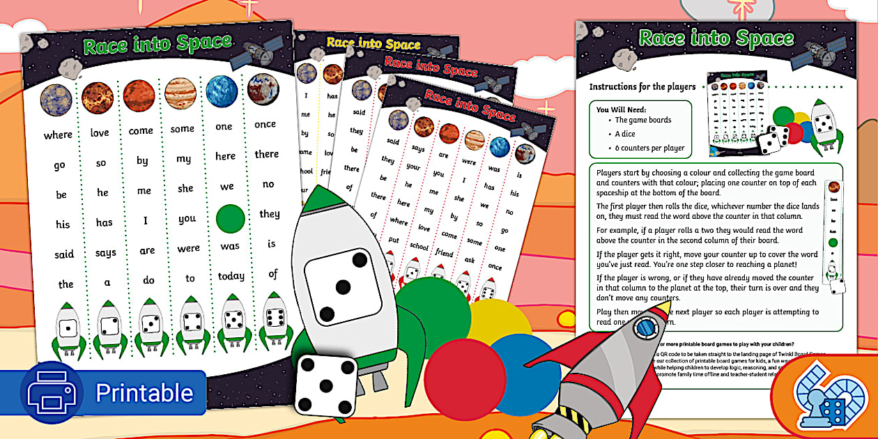 Year 1 Common Exception Words - Space Race Board Game