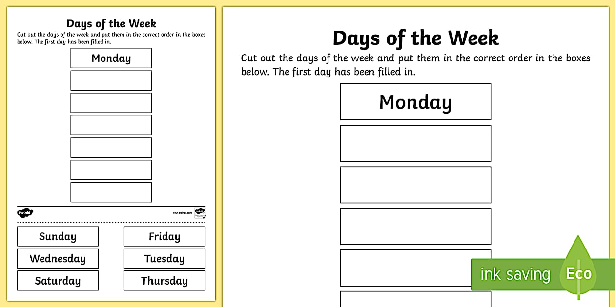 Cursive Days of the Week Cut and Stick Worksheet - Twinkl