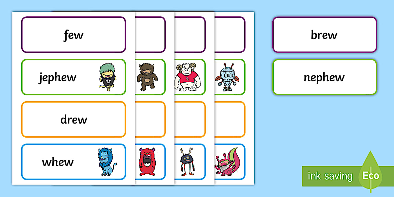 Editable Phase 5 'ew' Flashcards Real and Nonsense 'ew' Words
