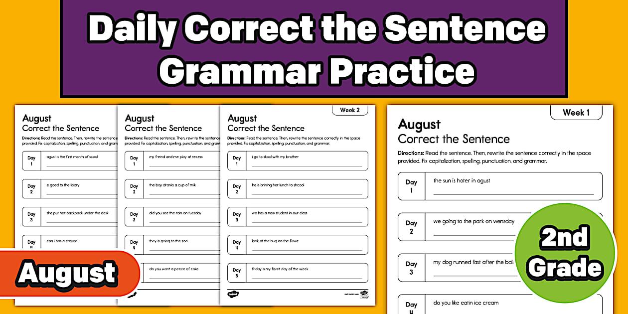 Second Grade August Daily Grammar Practice