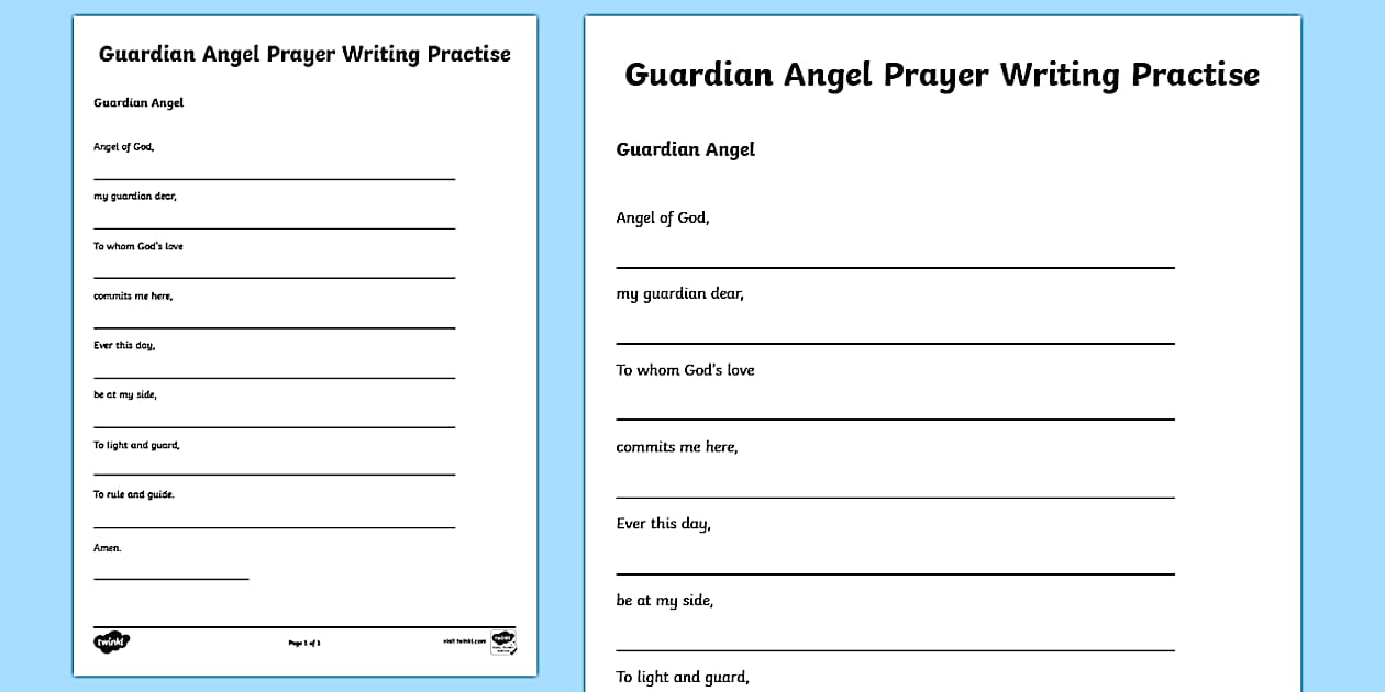 Guardian Angel Writing Practise Worksheet / Worksheet-Scottish