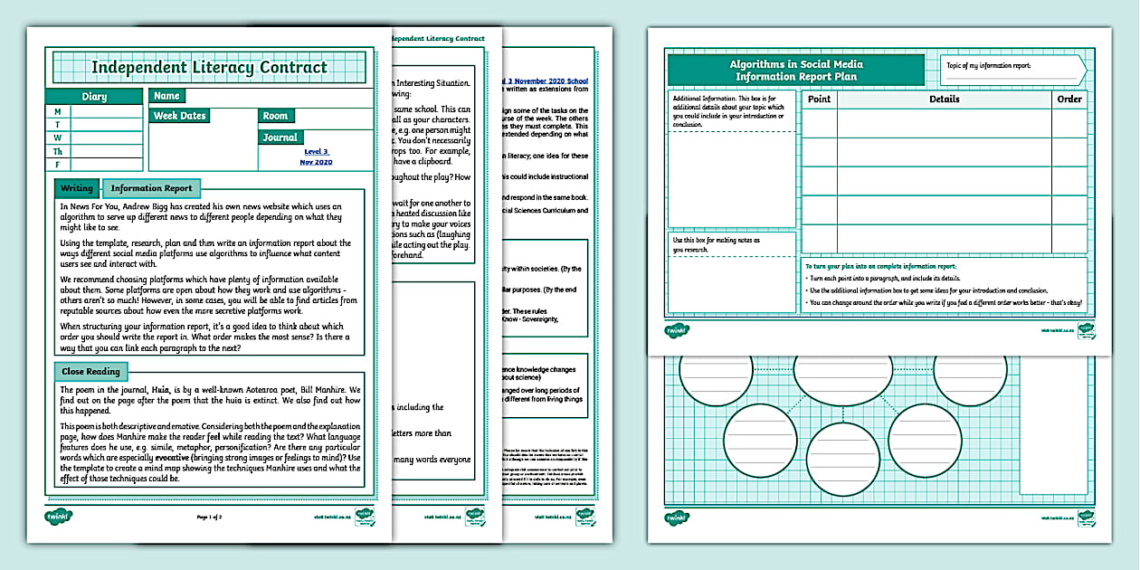 Nov 2020 L3 Journal - Independent Literacy Contract - Twinkl
