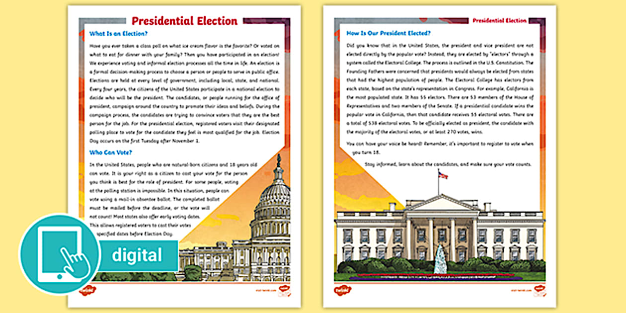 Fifth Grade Presidential Election Reading Comprehension Worksheet