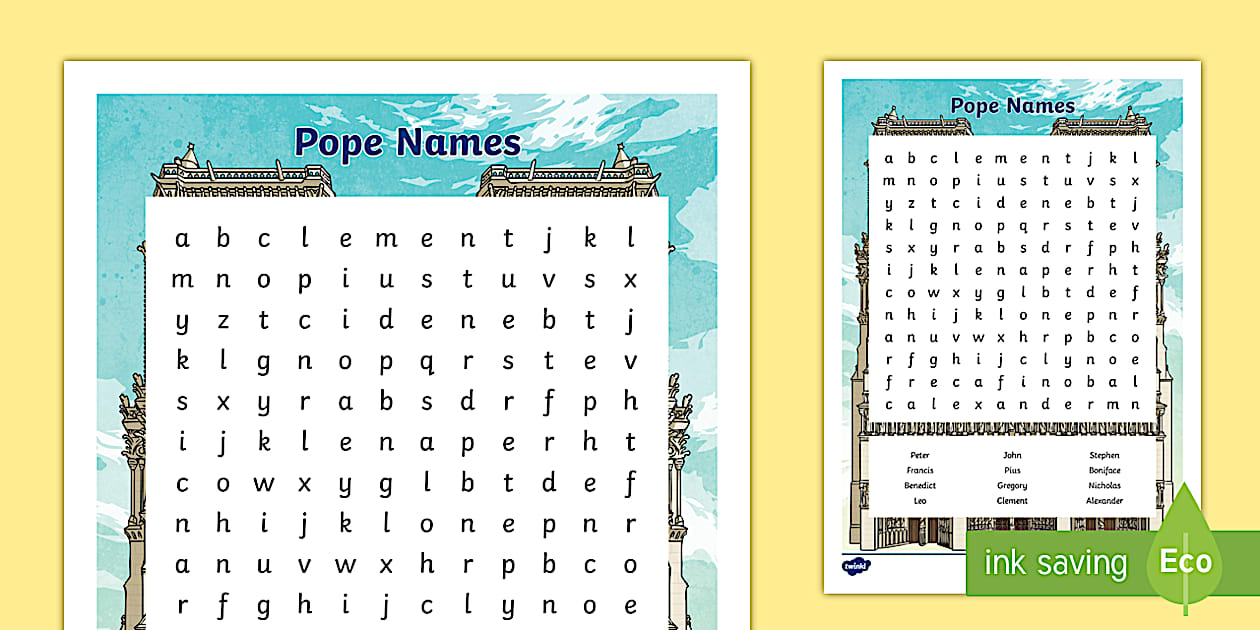 Pope Names Word Search (teacher made) - Twinkl