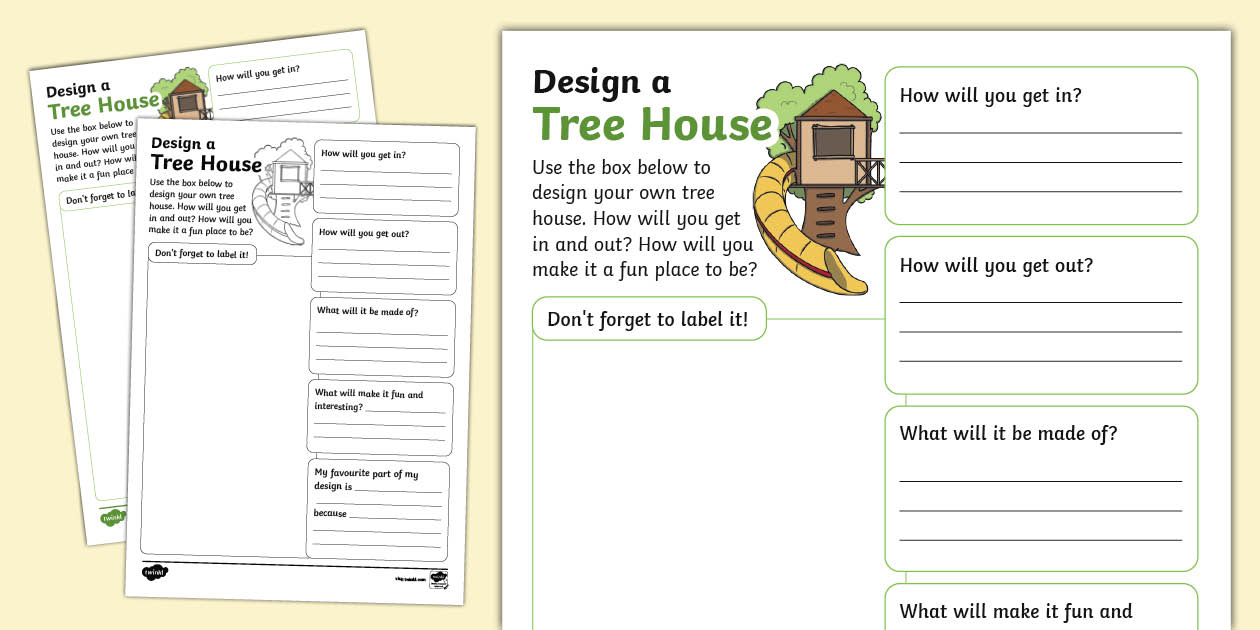 KS1 Design a Tree House Worksheet | Art and Design - Twinkl