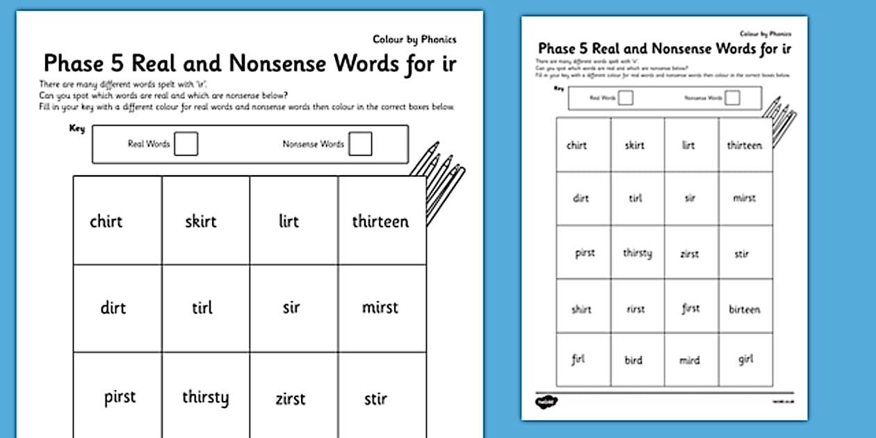 Phase 5 'ir' Color by Phoneme Real and Nonsense Words - phase 5