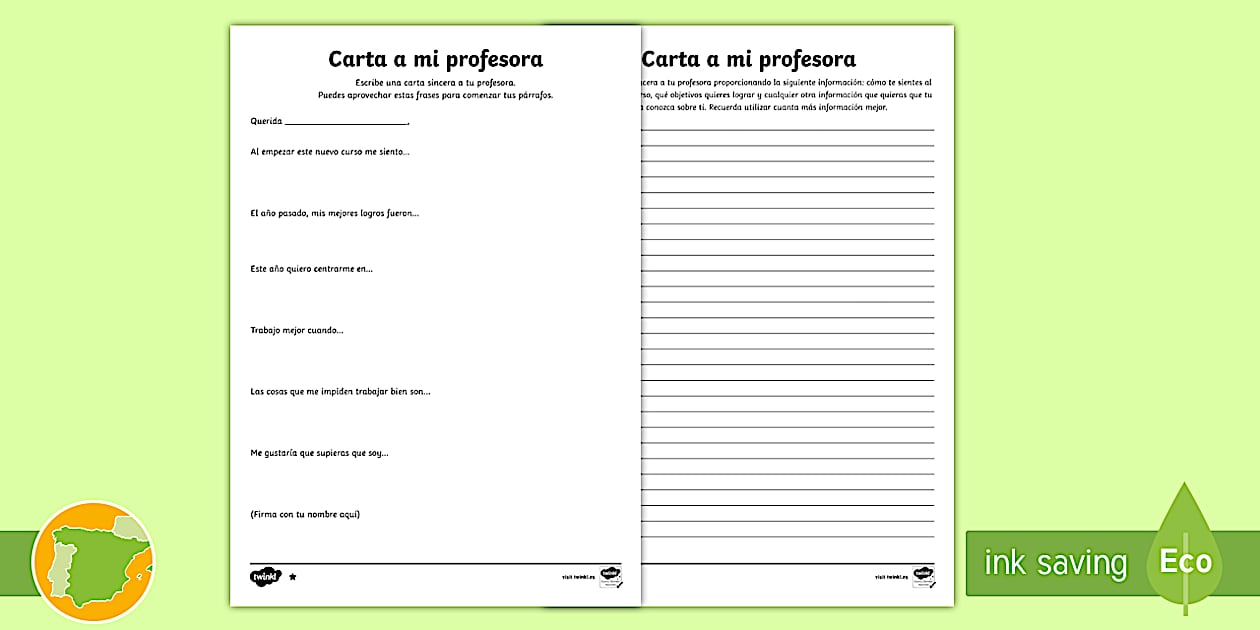 Ficha de actividad Día del Profesor: cartas para profesoras
