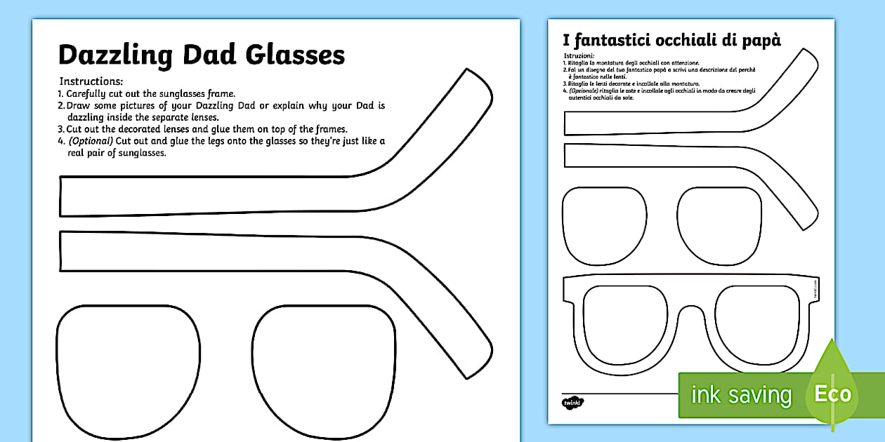Father's Day Dazzling Dad Sunglasses Gift Craft English Italian - EAL,