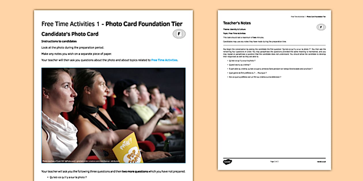 Leisure 1 GCSE Foundation Tier Photo-Card French