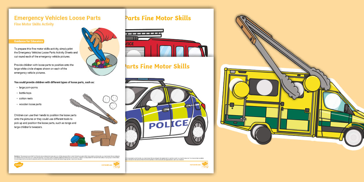 Emergency Vehicles Loose Parts Fine Motor Skills Activity