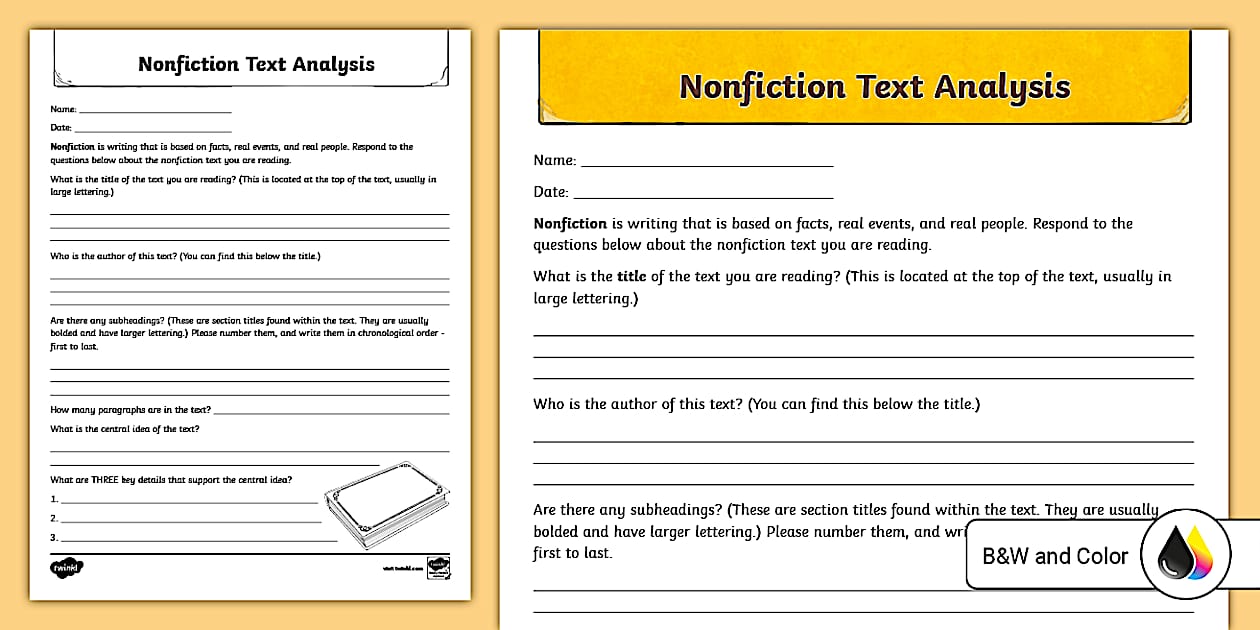 Sixth Grade Nonfiction Text Analysis Template - Twinkl