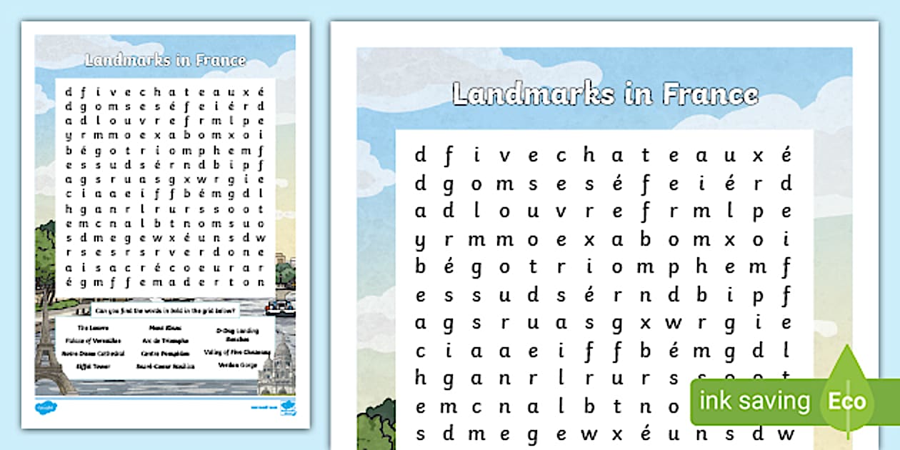 France Landmarks Word Search - KS2 - Geography - Twinkl