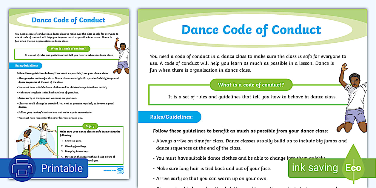 Dance Lesson Rules Poster | Code of Conduct Grade 8 - Twinkl