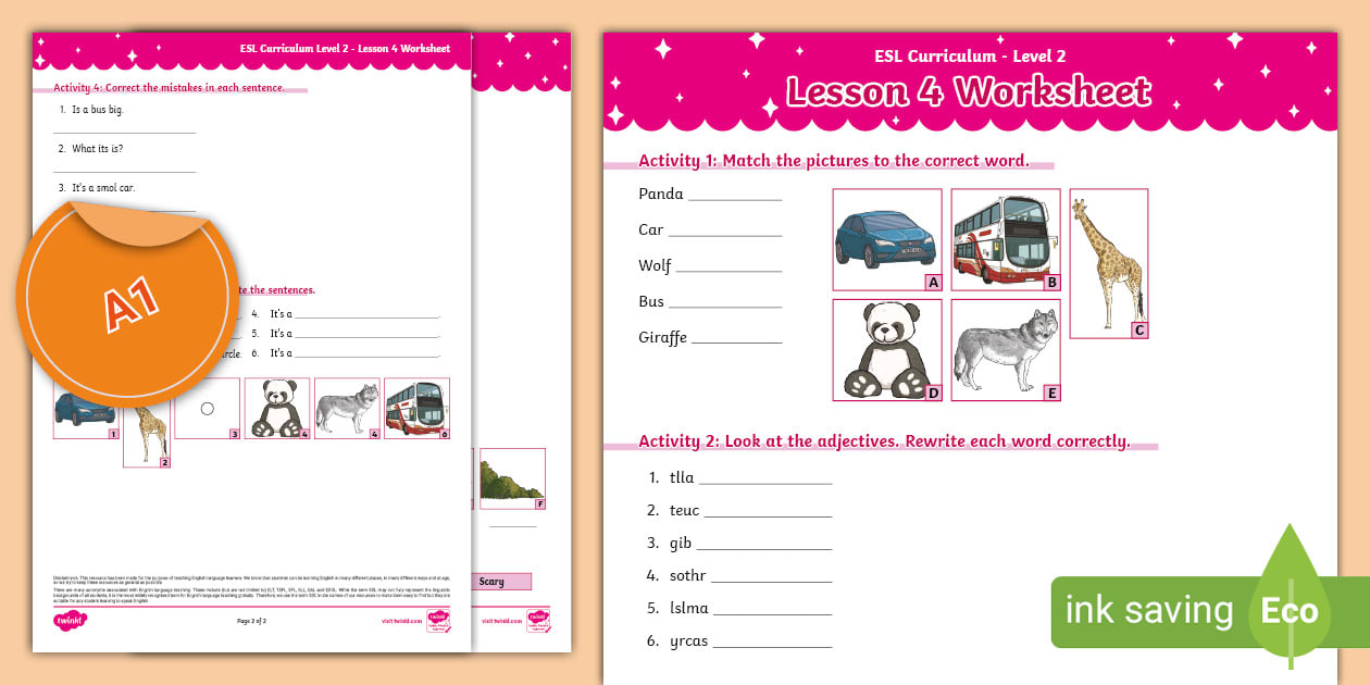 ESL Curriculum Level 2, Lesson 4 Worksheet (Lehrer gemacht)