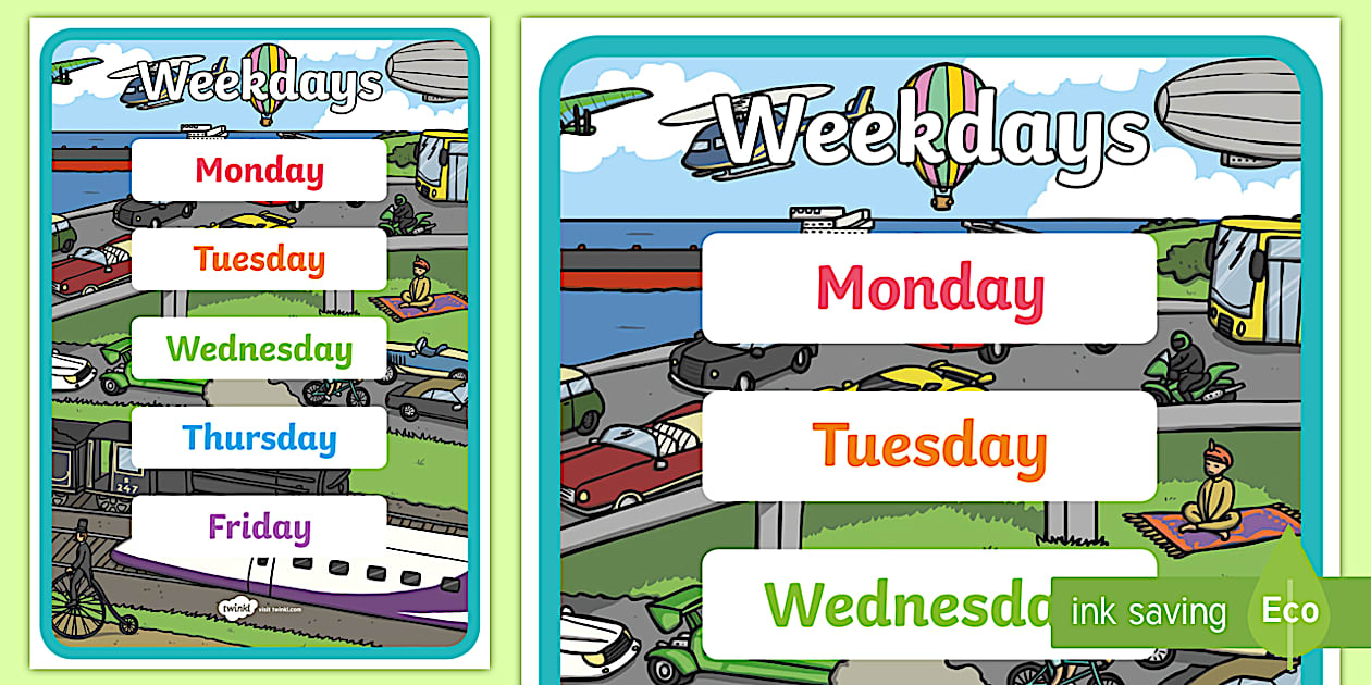 Transport Themed Weekday Display Poster - Transport Themed Weekday Display