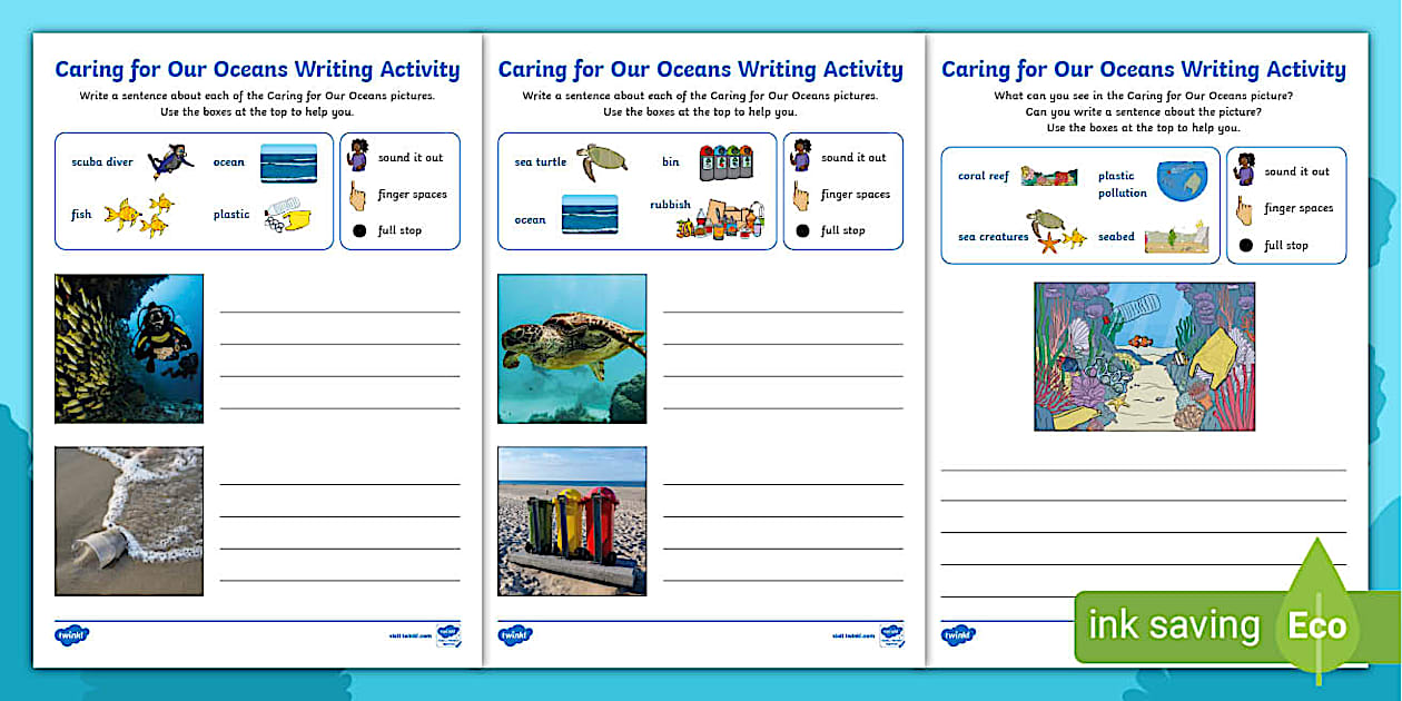 Caring for Our Oceans Early Writing Activity (teacher made)