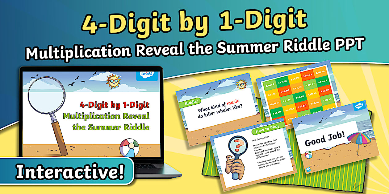 4-Digit by 1-Digit Multiplication Summer Math PowerPoint