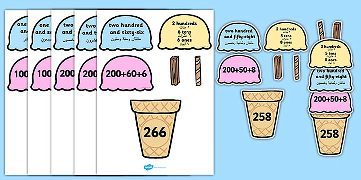 Place Value Ice Cream Cone Matching Activity Hundreds Tens and Ones Arabic