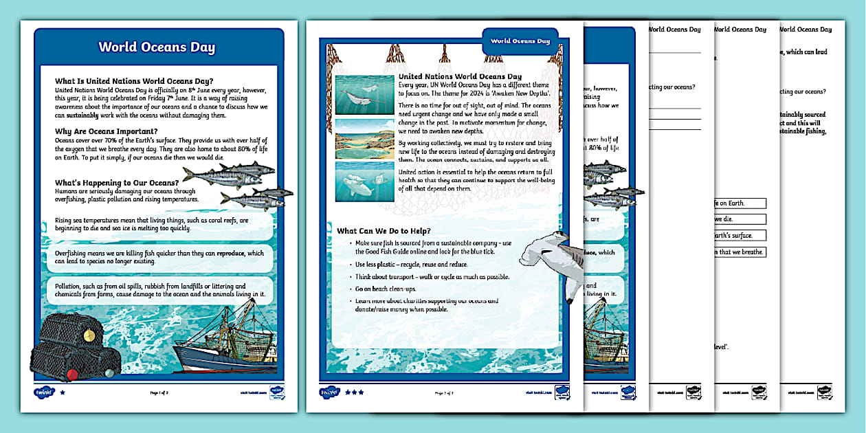 Lower Ability LKS2 World Oceans Day Differentiated Reading Comprehension