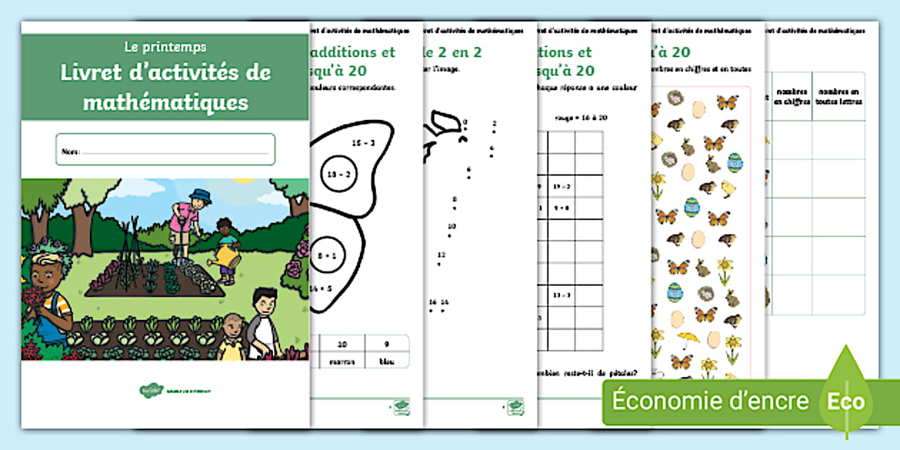 Livret d'activités de mathématiques de printemps : les additions et