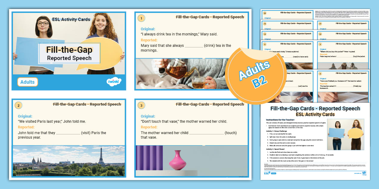 ESL Fill-the-Gap Cards (teacher made) - Twinkl