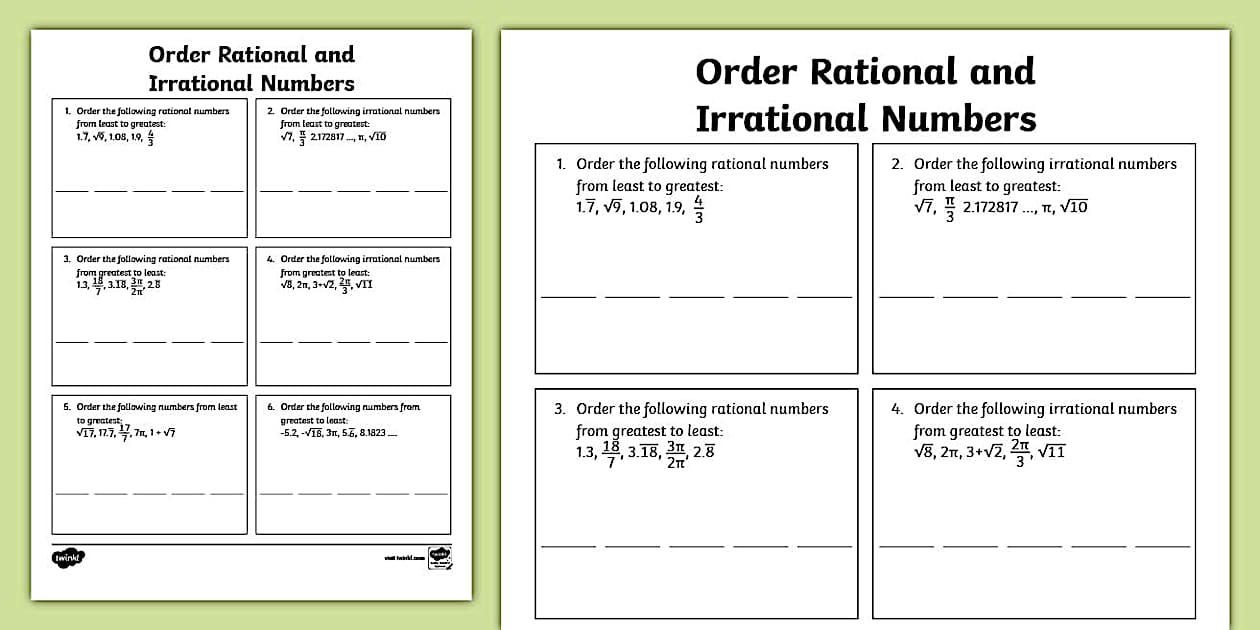 Eighth Grade Order Rational and Irrational Numbers - Twinkl