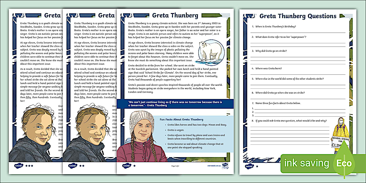 Greta Thunberg Differentiated Reading Comprehension Activity