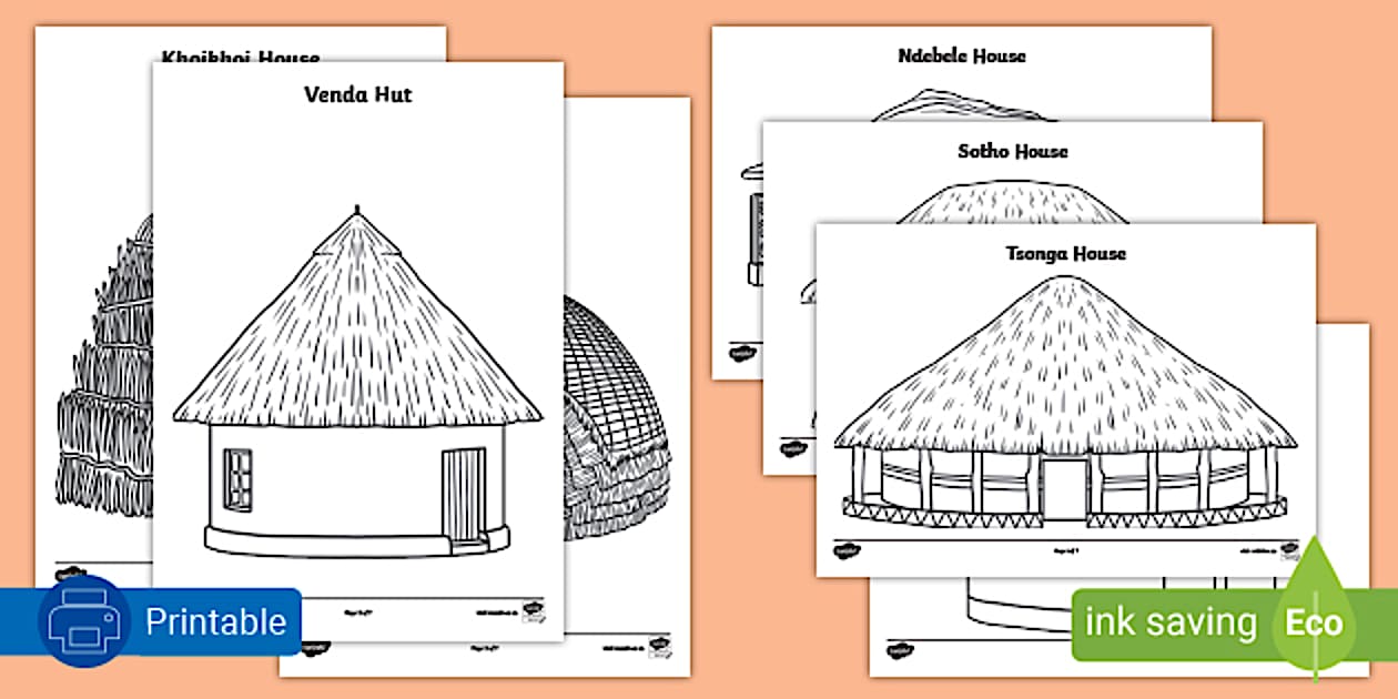 Editable Traditional South African Cultural Homes Colouring Pages