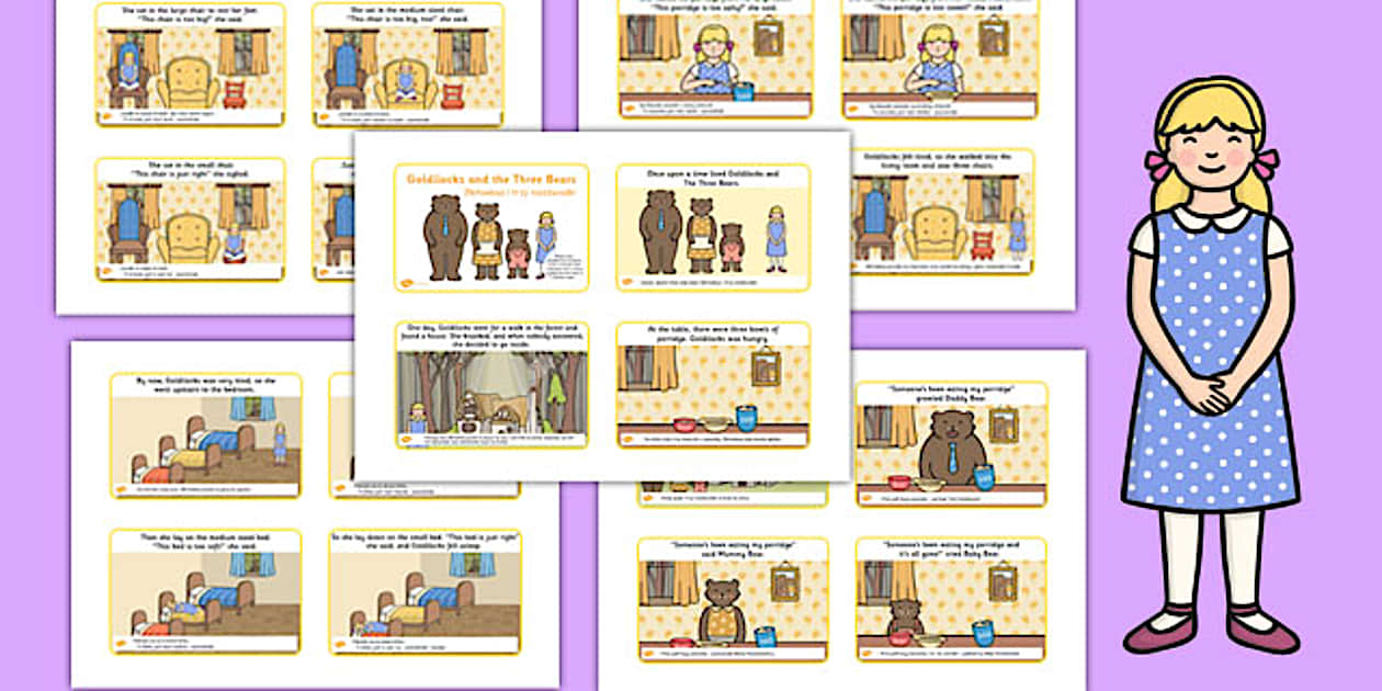 Black and White Goldilocks and the Three Bears Story Sequencing 4 per ...