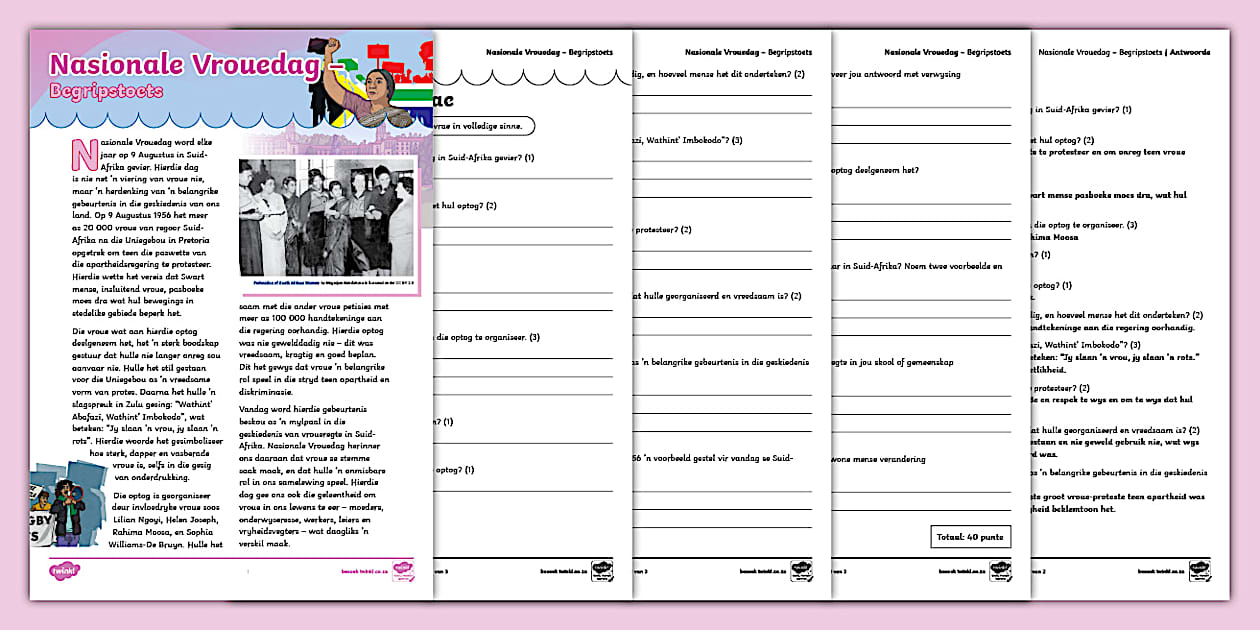 Nasionale Vrouedag – Begripstoets (teacher made) - Twinkl