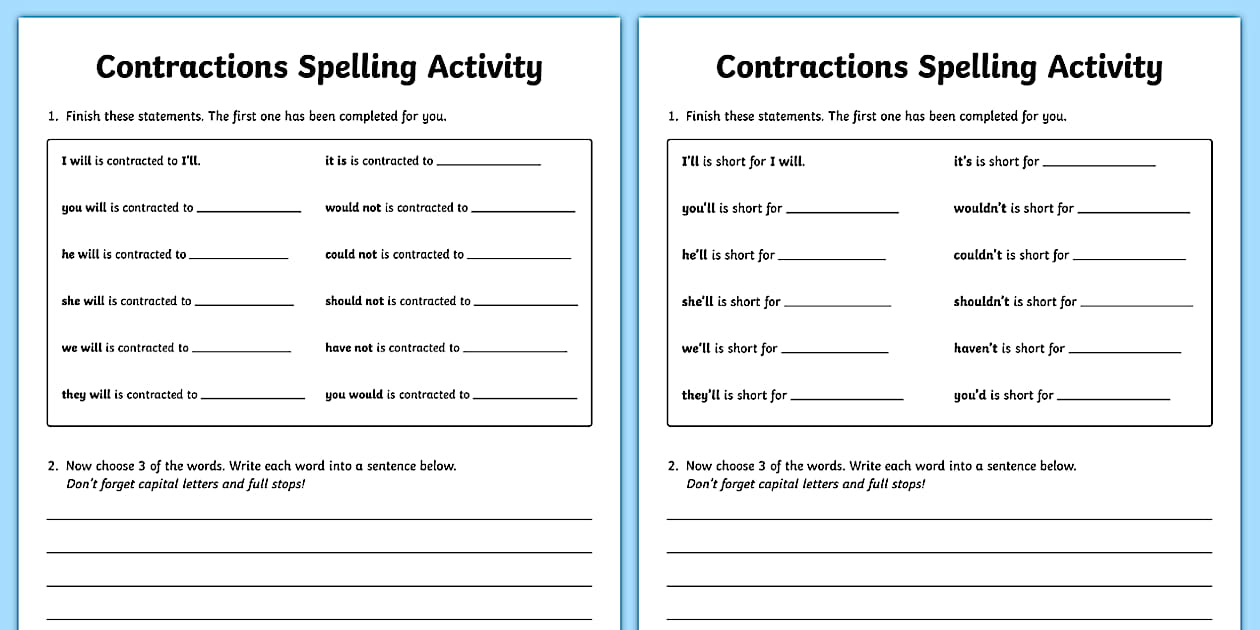 Editable Contractions Spelling Activity (teacher made)