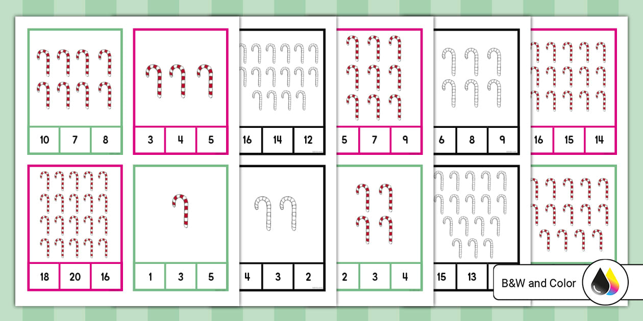 Candy Cane Counting to 20 Clip Cards (Teacher-Made) - Twinkl