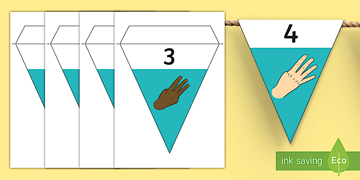 Numbers 0 to 20 in British Sign Language (BSL) Display Bunting