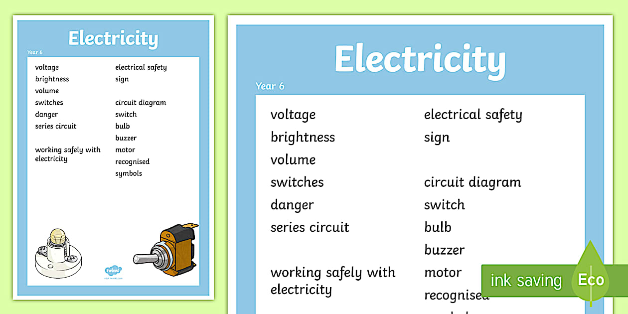 Editable Year 6 Electricity Scientific Vocabulary Poster