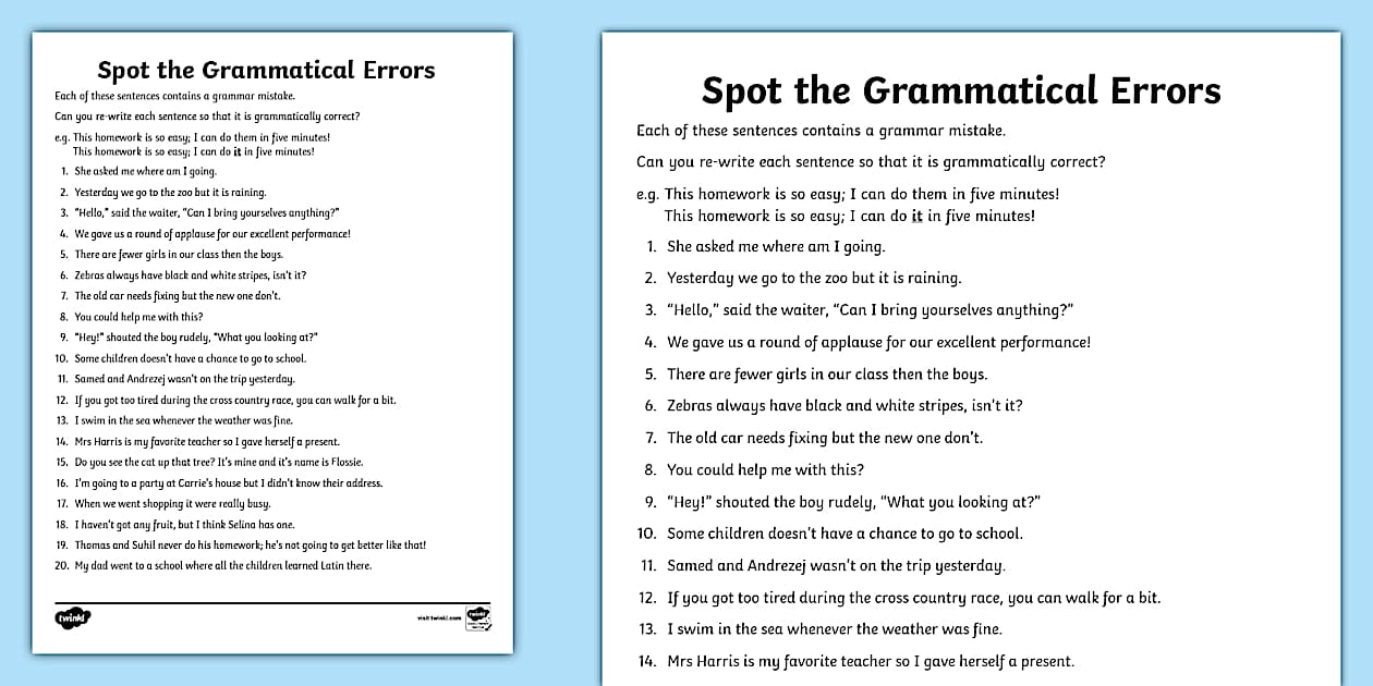 Correcting Sentences Worksheets 6th Grade Twinkl Usa
