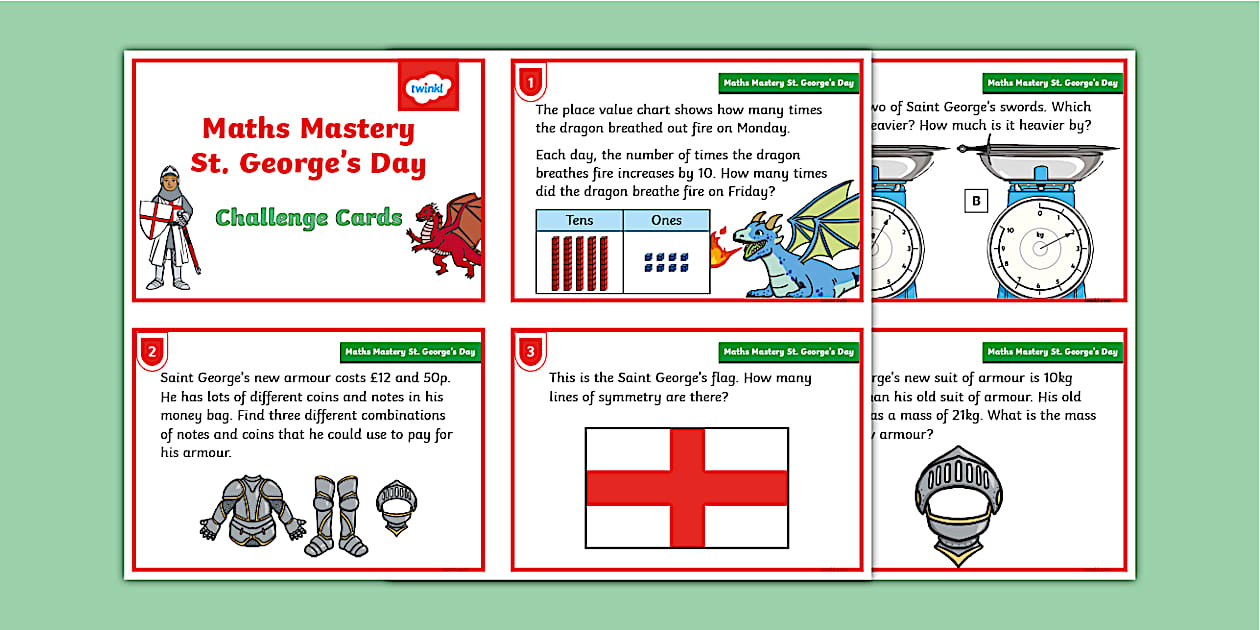 👉 Year 2 St. George's Day Maths Word Problems Challenge Cards