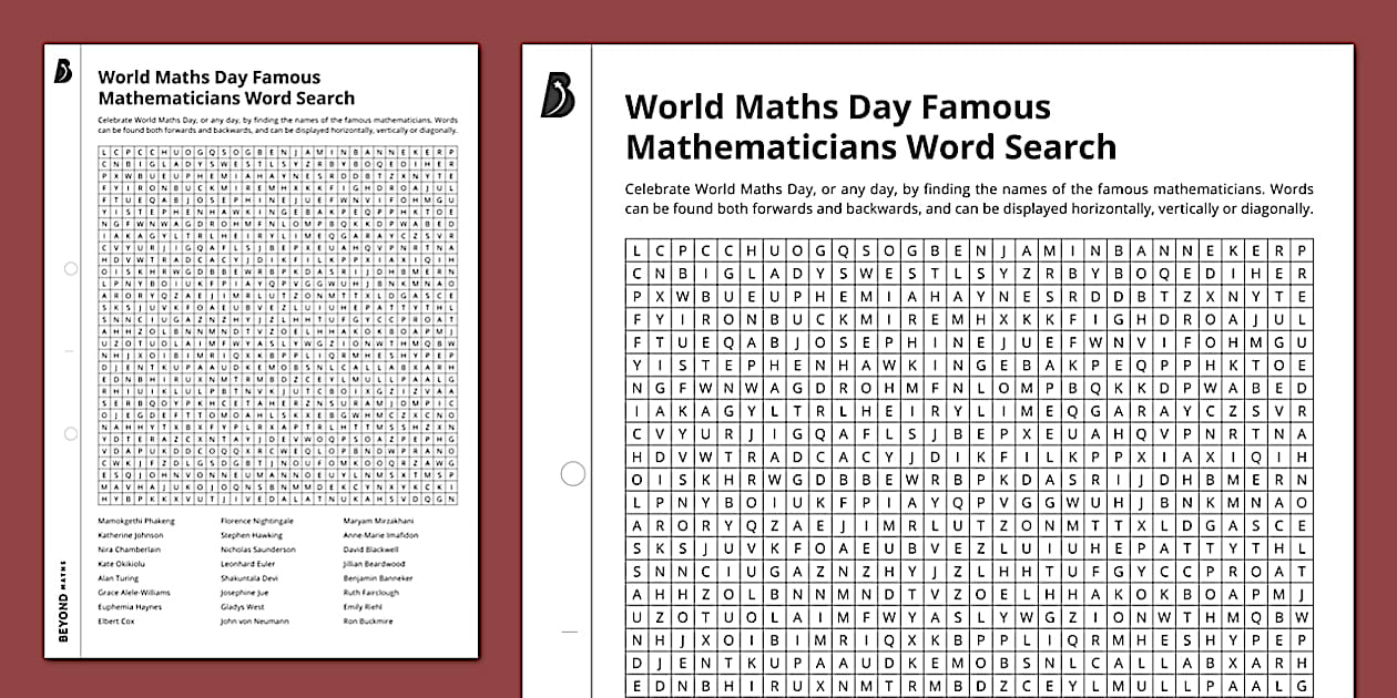 👉 World Maths Day Famous Mathematicians Word Search