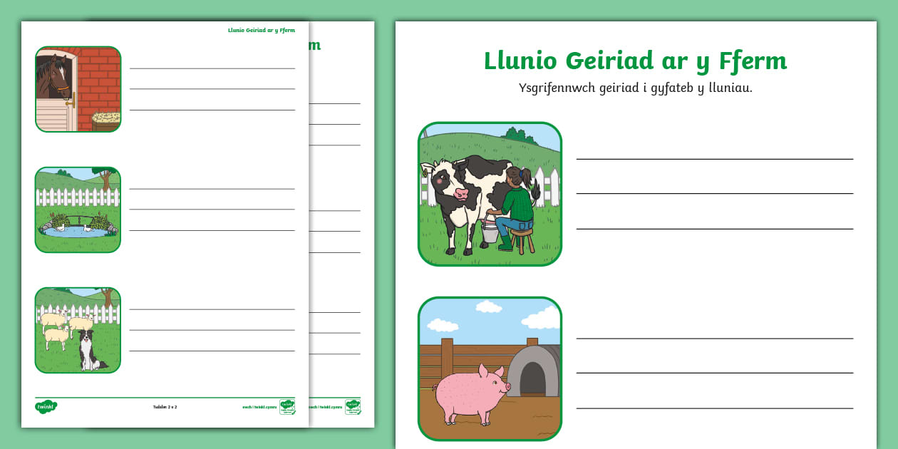 Gweithgaredd Ysgrifennu Ar y Fferm (teacher made) - Twinkl
