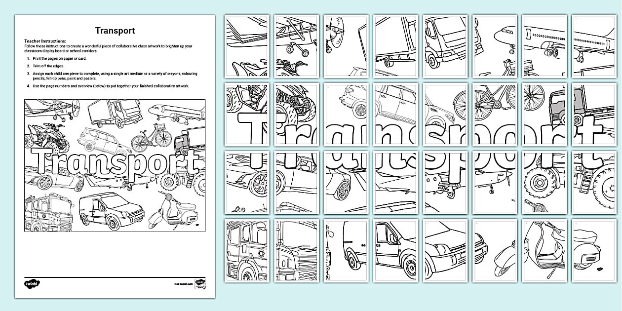 Transport Collaborative Colouring - Twinkl - KS1 - Twinkl