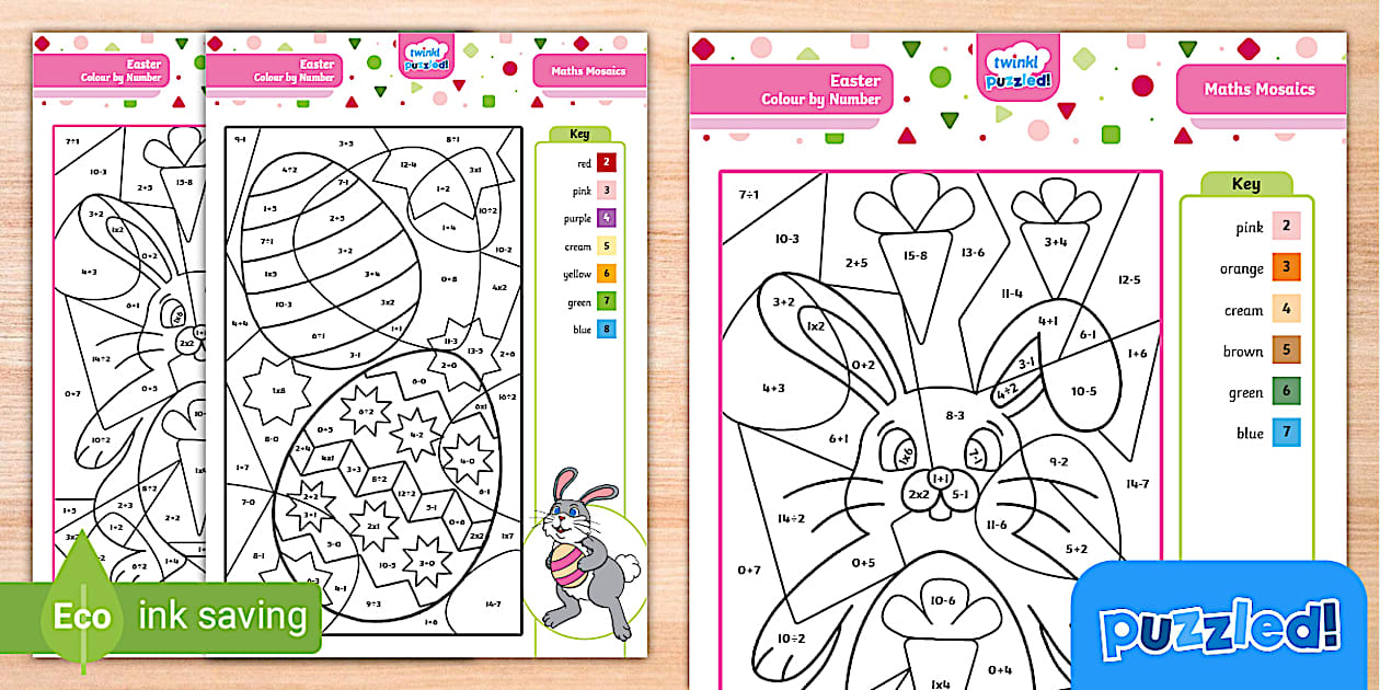 Easter Colour by Number Maths Mosaics | Twinkl Puzzled