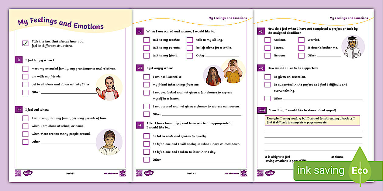 My Feelings and Emotions Worksheet (teacher made) - Twinkl